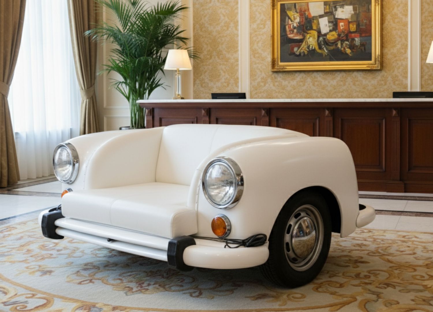 White Sports Car Front Sofa | Luxury Automotive Art | Premium Leather ...
